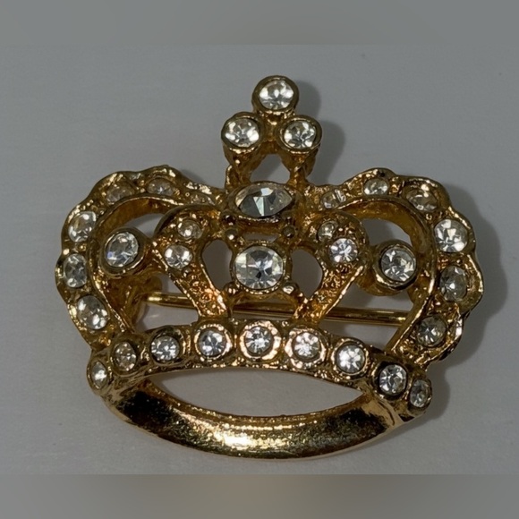 Jewelry | Gold Crown Brooch With Rhinestones Tiny Mini Queen Crown Pin ...